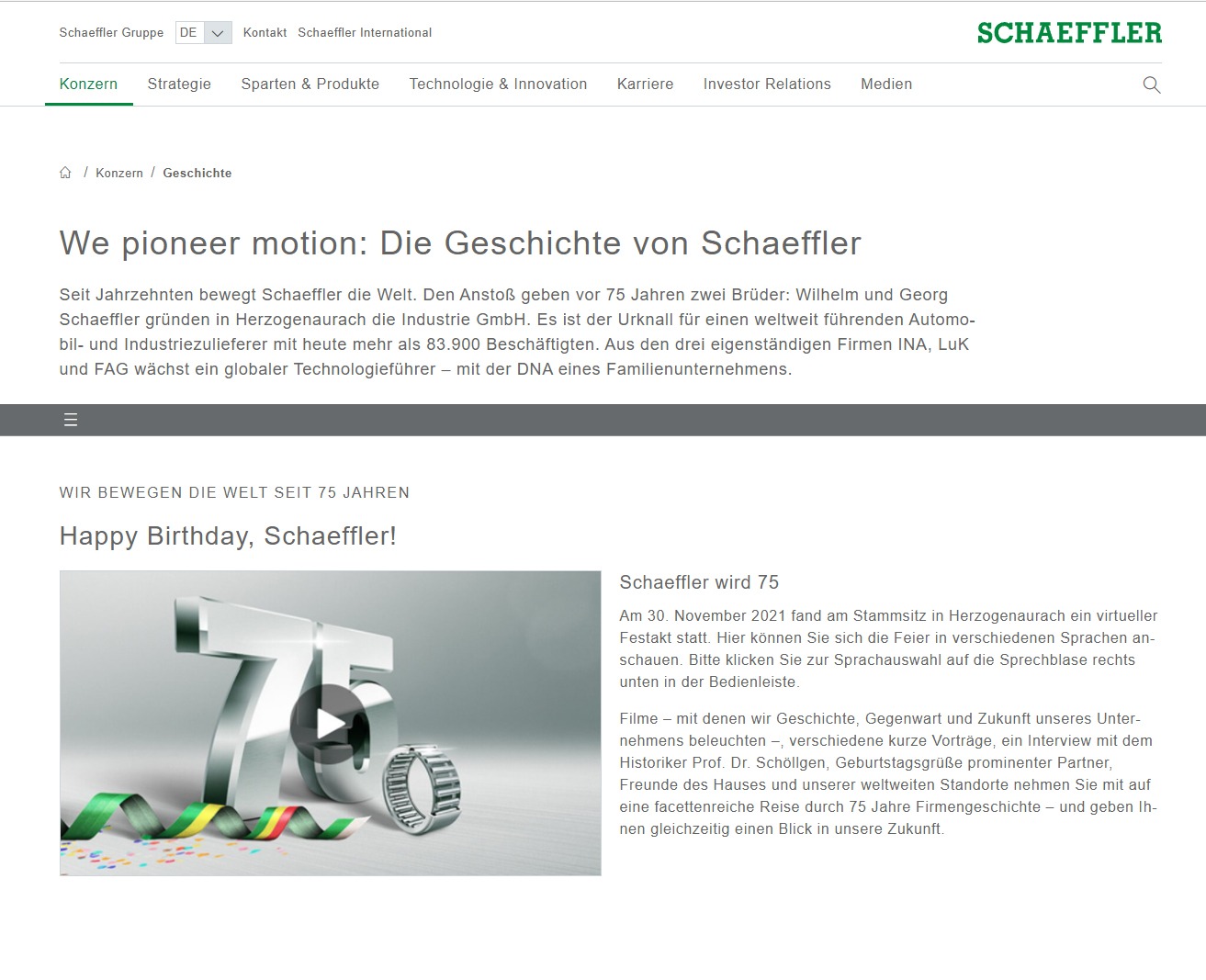 Firmenjubiläum der Schaeffler Gruppe | INDUSTRY-Channel